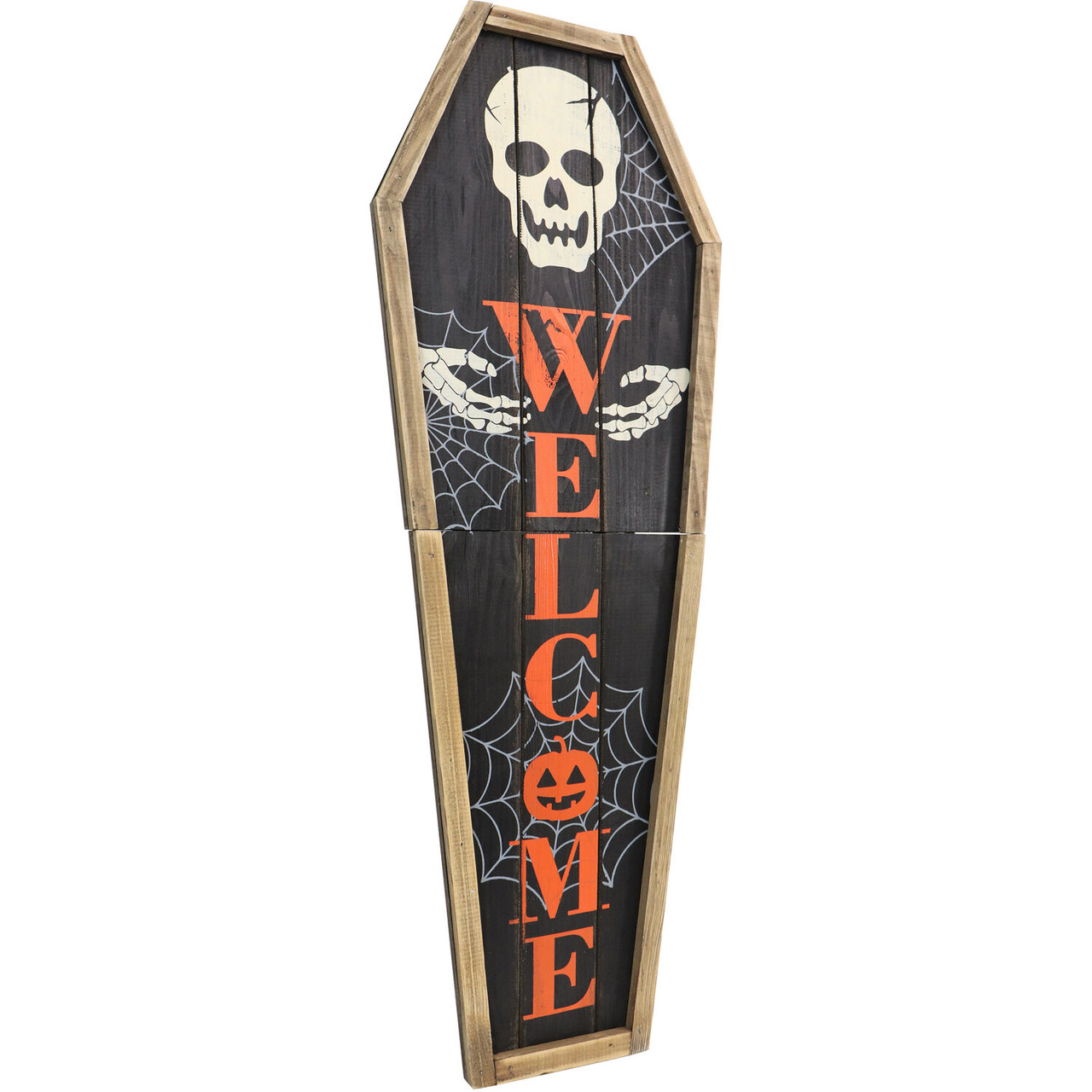 Haunted Hill Farm 33-In. Wood Coffin Welcome Sign with Folding Storage ...