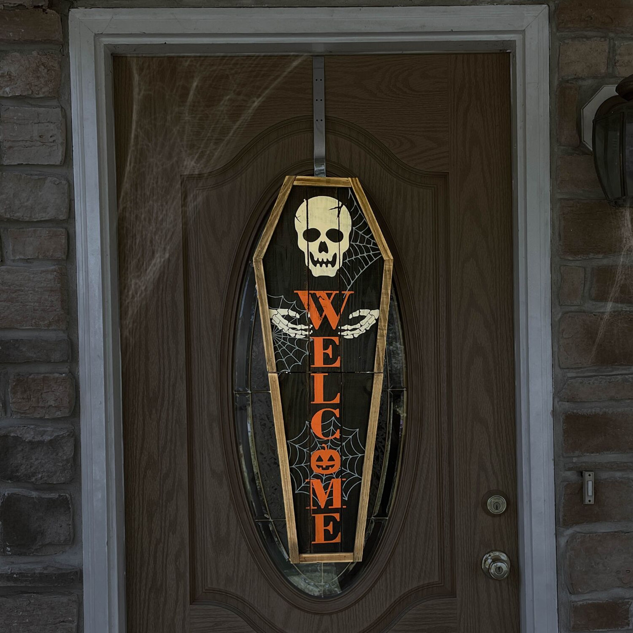 Haunted Hill Farm 33-In. Wood Coffin Welcome Sign with Folding Storage ...