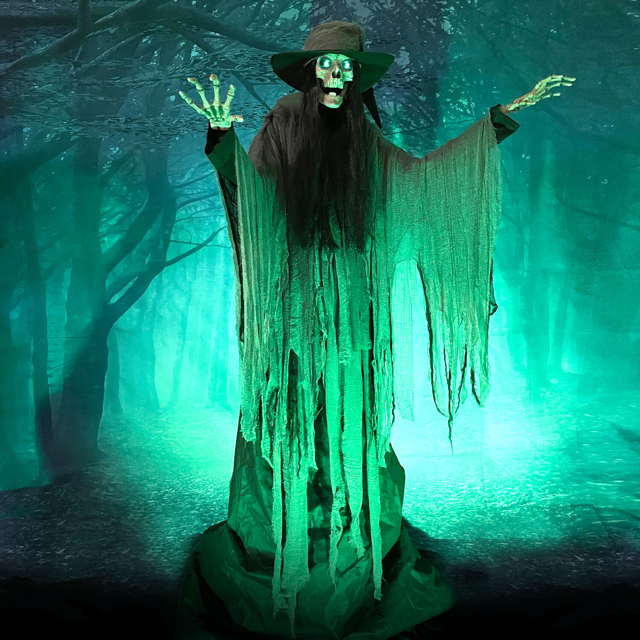 Haunted Hill Farm 7.5-Ft. Tall Motion-Activated Macabre Skeleton Witch ...