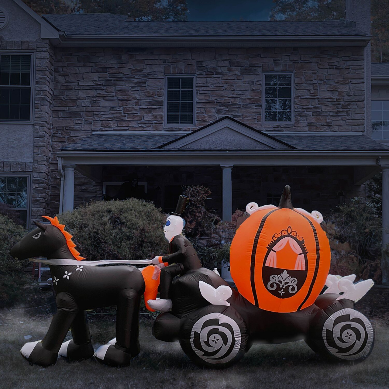 Haunted Hill Farm 6-Ft. Tall Pre-lit Inflatable Halloween Carriage