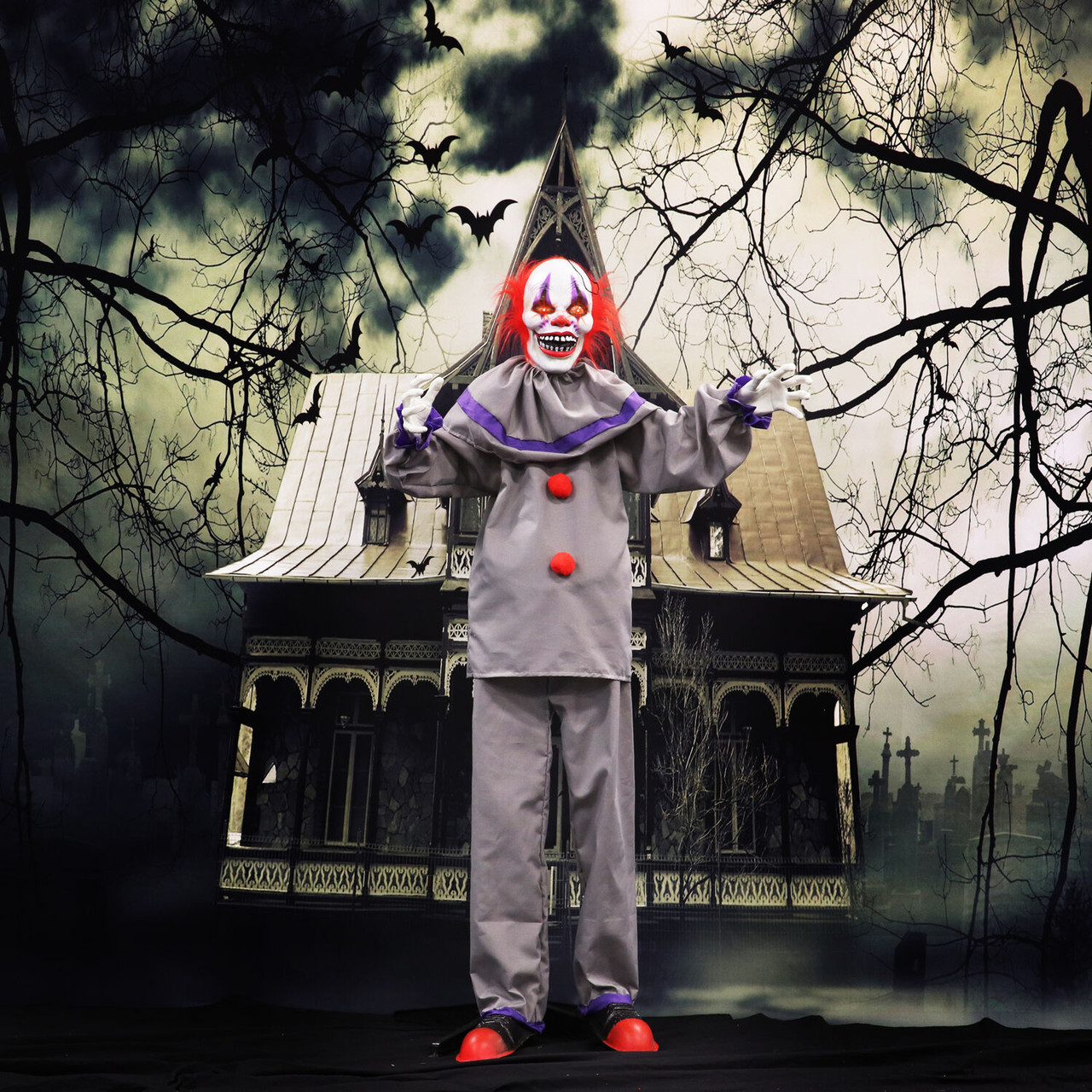 Haunted Hill Farm Life-Size Animatronic Clown with Lights and Sound ...