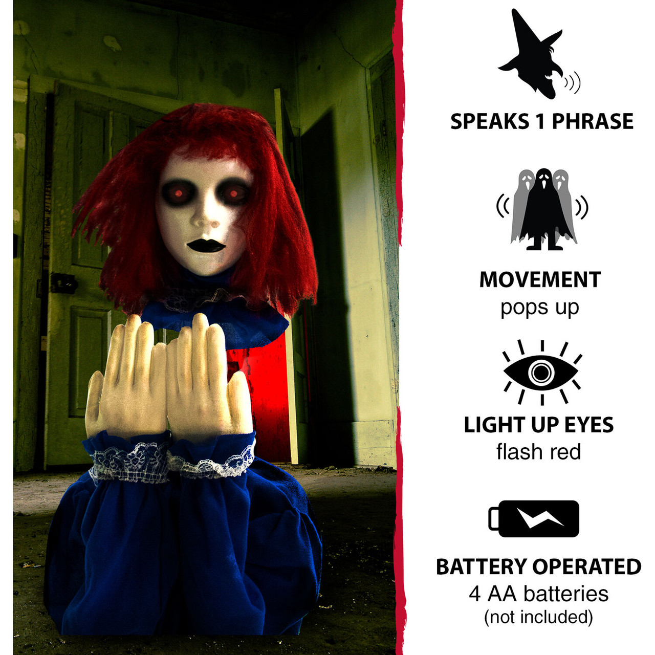 Haunted Hill Farm 27-In. Polly the Animatronic Pop-Up Doll, Indoor or ...