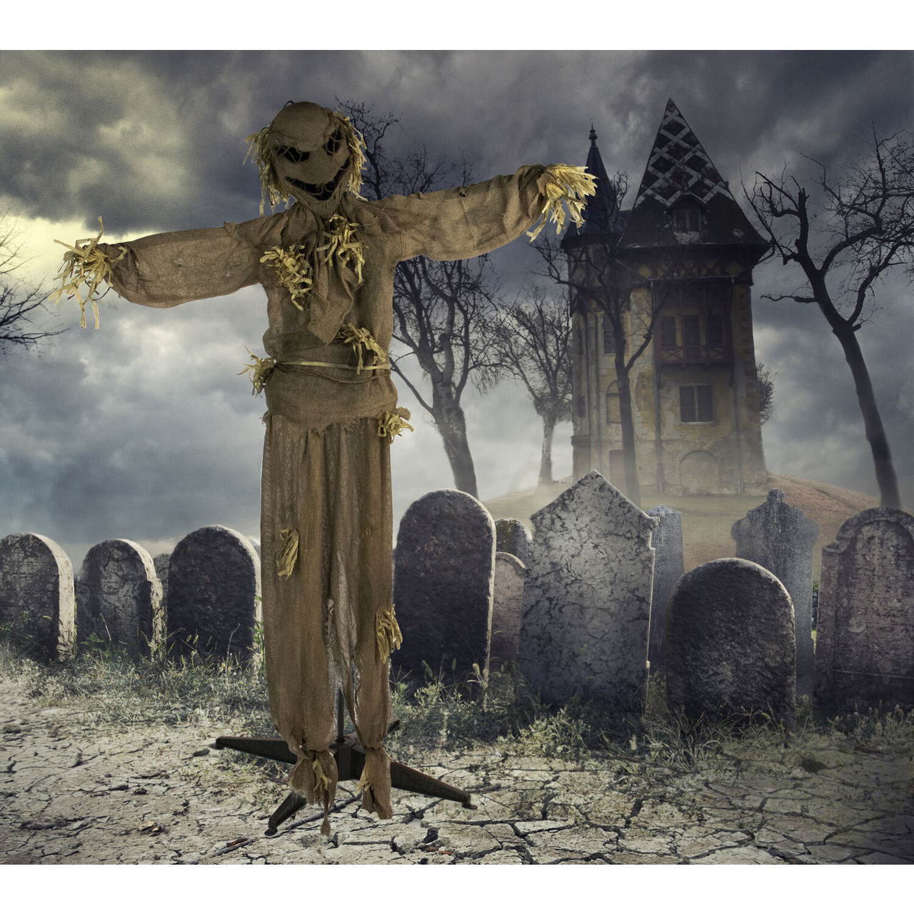 Haunted Hill Farm Life-Size Scarecrow Prop with Lights and Sound ...