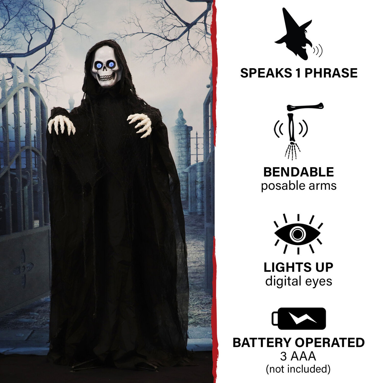 Haunted Hill Farm 6-Ft. Gore Gore the Tattered Reaper w/ Animated Eyes ...