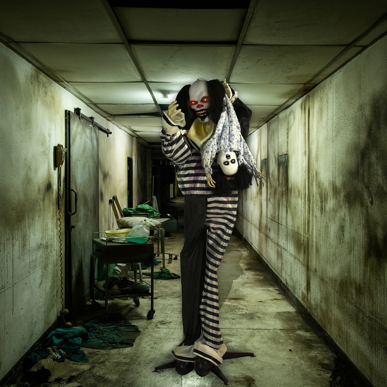 Haunted Hill Farm Life-Size Animatronic Talking Clown with Doll with ...