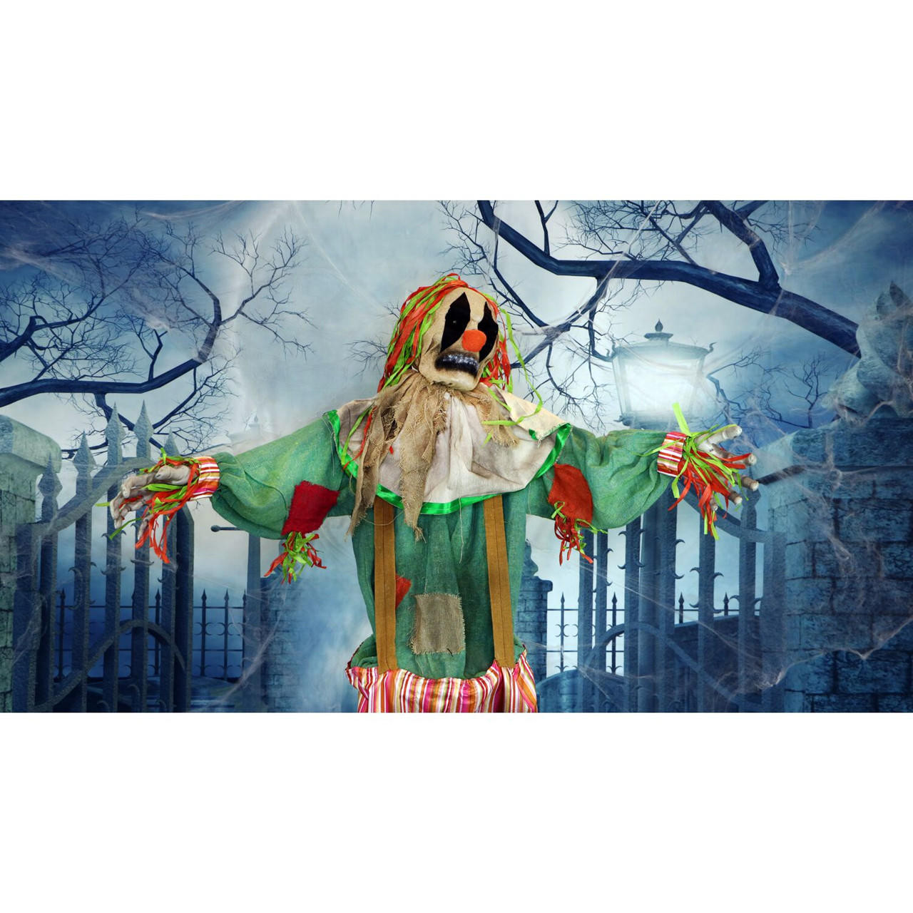 Haunted Hill Farm 65-In. Burlap the Animatronic Scarecrow Clown, Indoor ...
