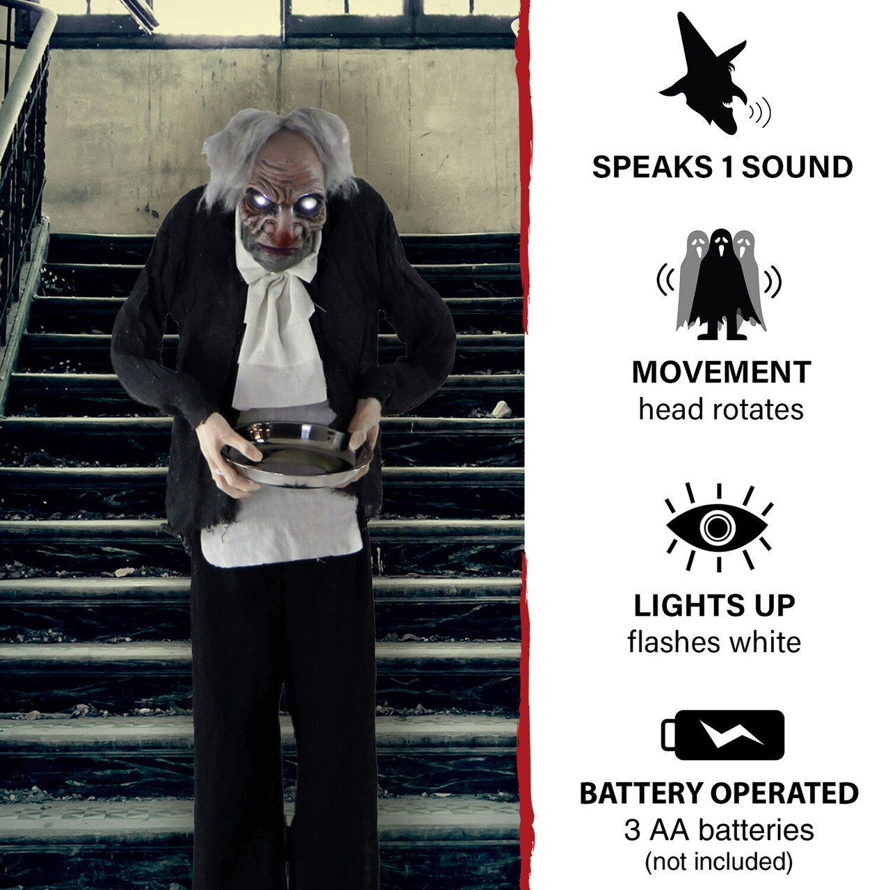 Haunted Hill Farm 5-Ft. Edwin the Animatronic Zombie Butler Holding a ...