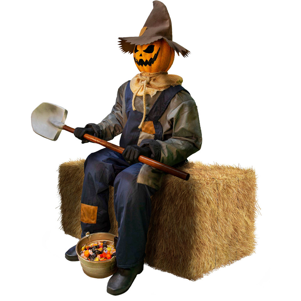 Haunted Hill Farm Motion Activated Smiling Jack the Sitting Scarecrow ...