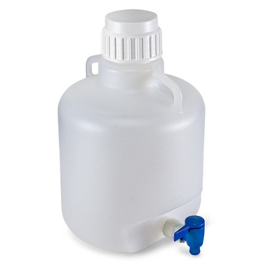 Carboy Round With Spigot And Handles Hdpe White Pp Screwcap 10 Liter Molded Graduations
