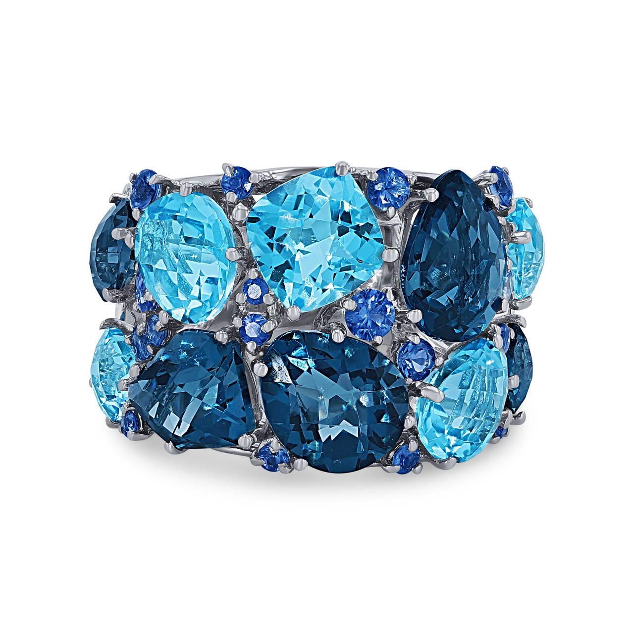Mixed Blue Gemstone Cluster Ring