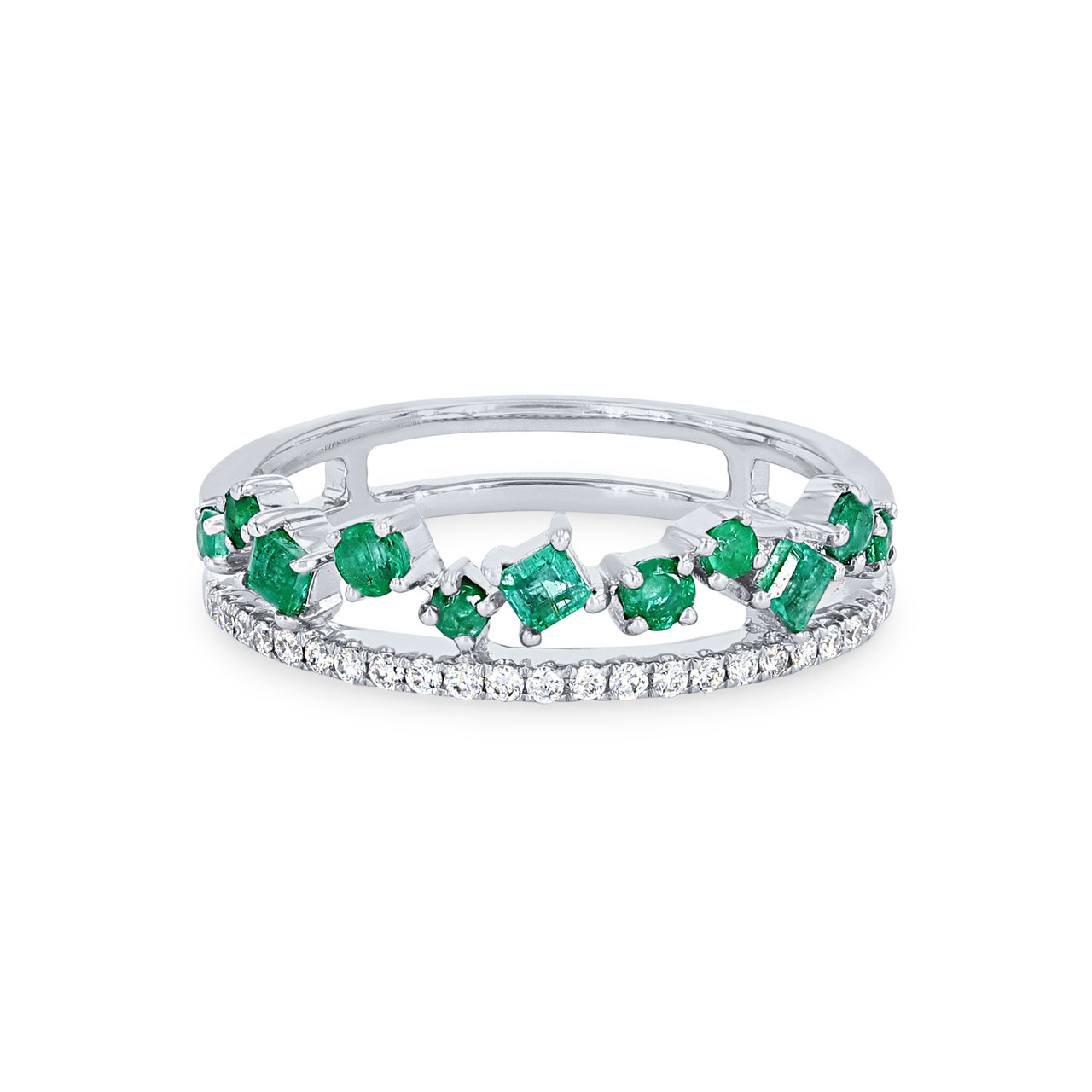 Emerald and Diamond Two Row Stackable Band