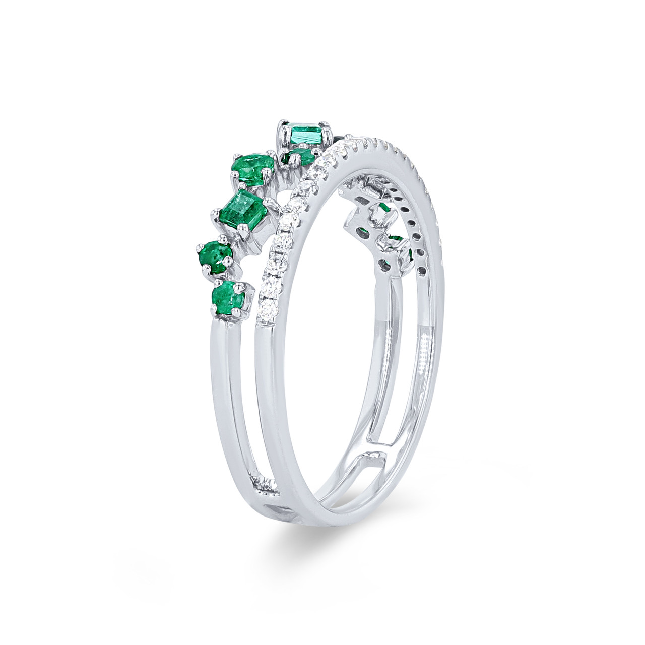 Emerald and Diamond Two Row Stackable Band