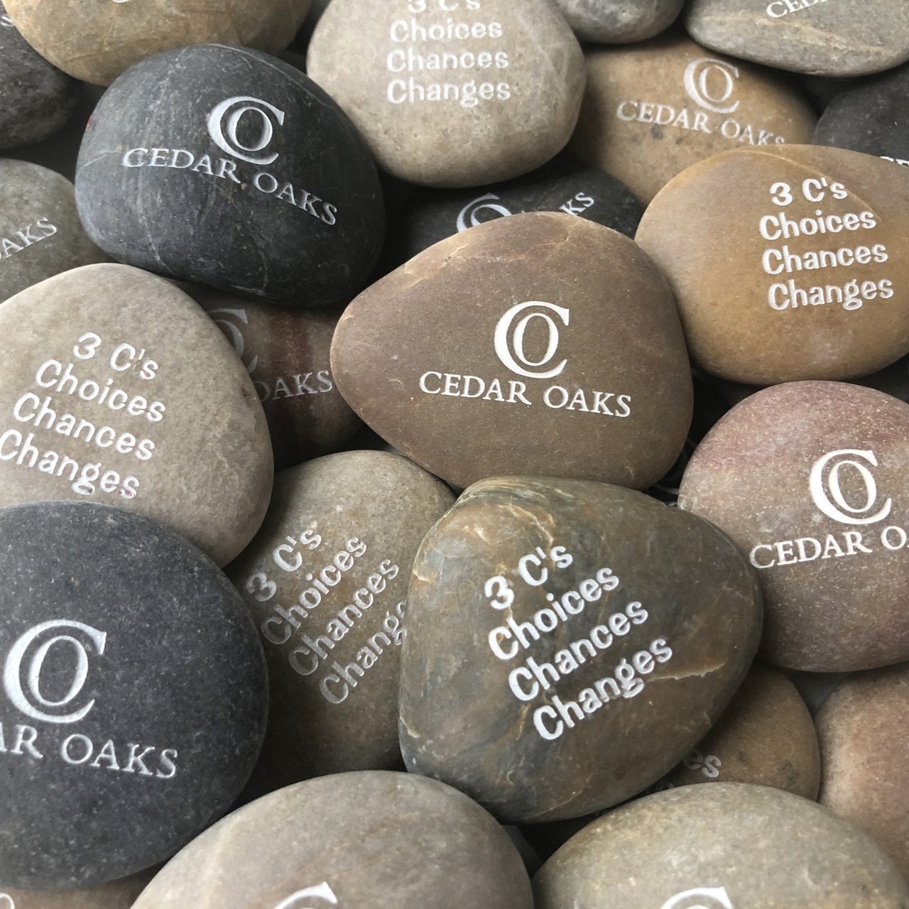 Custom River Rocks Engraved in White