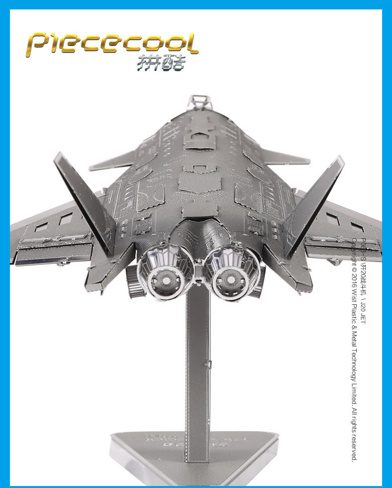 "J20 Fighter Jet" - Silver Version - Metal Model Kit | Piececool - Tri ...