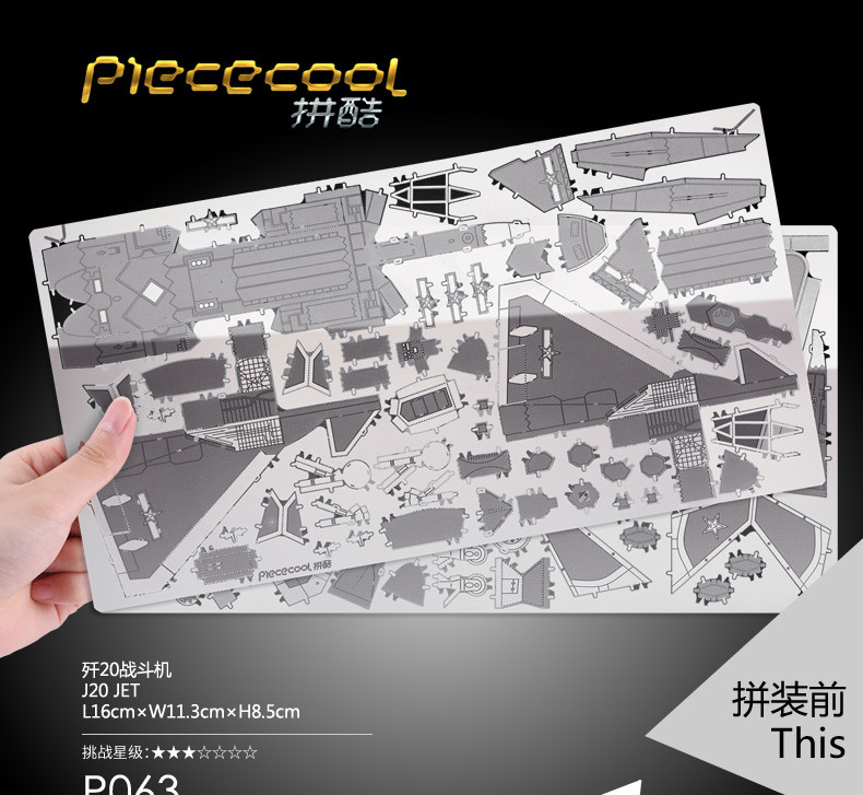 "J20 Fighter Jet" - Silver Version - Metal Model Kit | Piececool - Tri ...