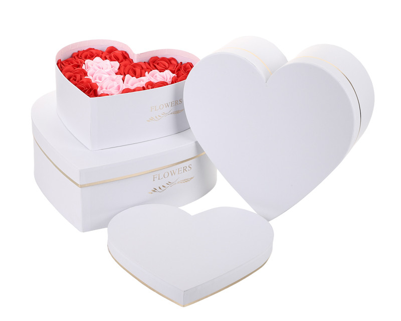 White Heart Shaped Nested Floral Cardboard Boxes with Gold Accents ...