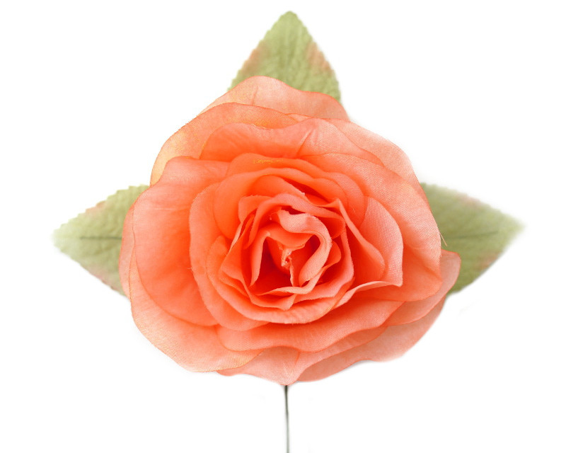 5" Coral Single Rose Silk Flowers - Pack of 12 - CB Flowers & Crafts