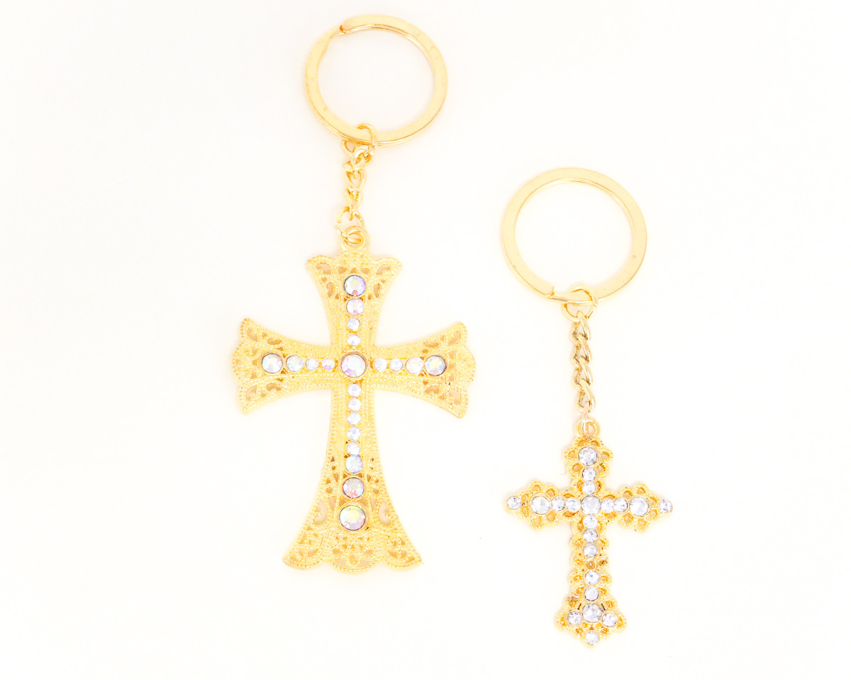 Small Gold Metal Rhinestone Cross Keychain - Pack of 12 - CB Flowers ...