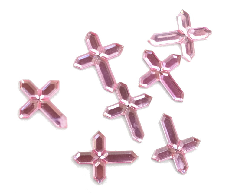 Miniature Pink Flat Back Acrylic Cross Rhinestones - Pack of 1000 ...