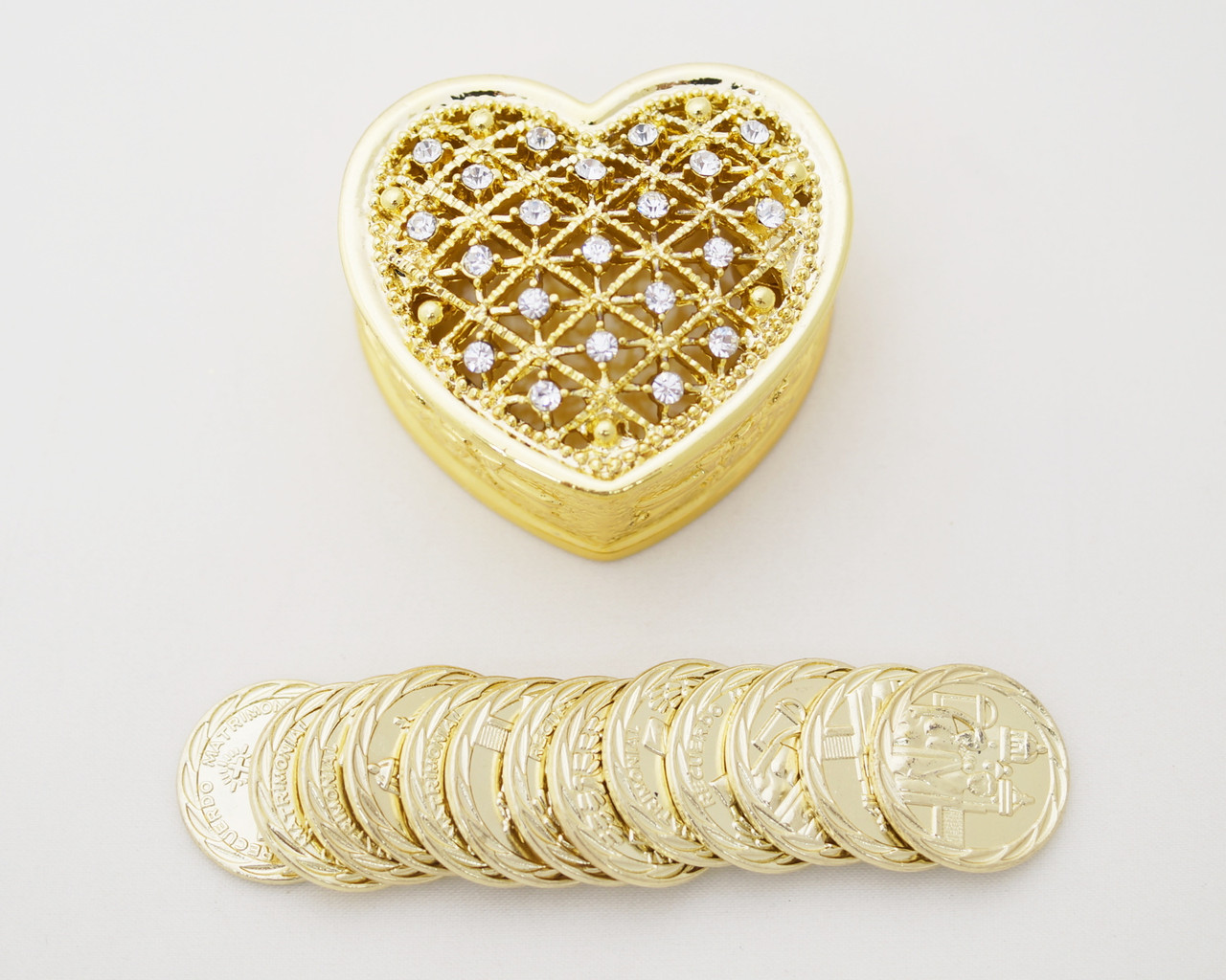 1.5" Gold Heart Arras Box and Coin Set with Rhinestones - CB Flowers ...