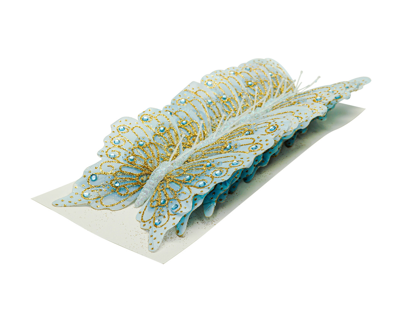4" Blue Gold Glitter Butterfly Decorations - Pack of 12 Monarch ...