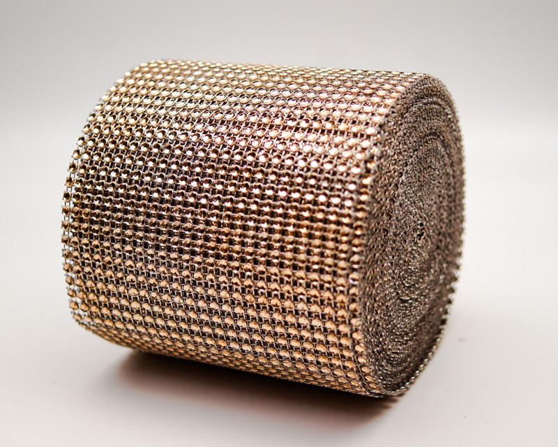 4.5" x 10 yards 24 Rows Champagne Diamond Mesh Wrap - CB Flowers & Crafts