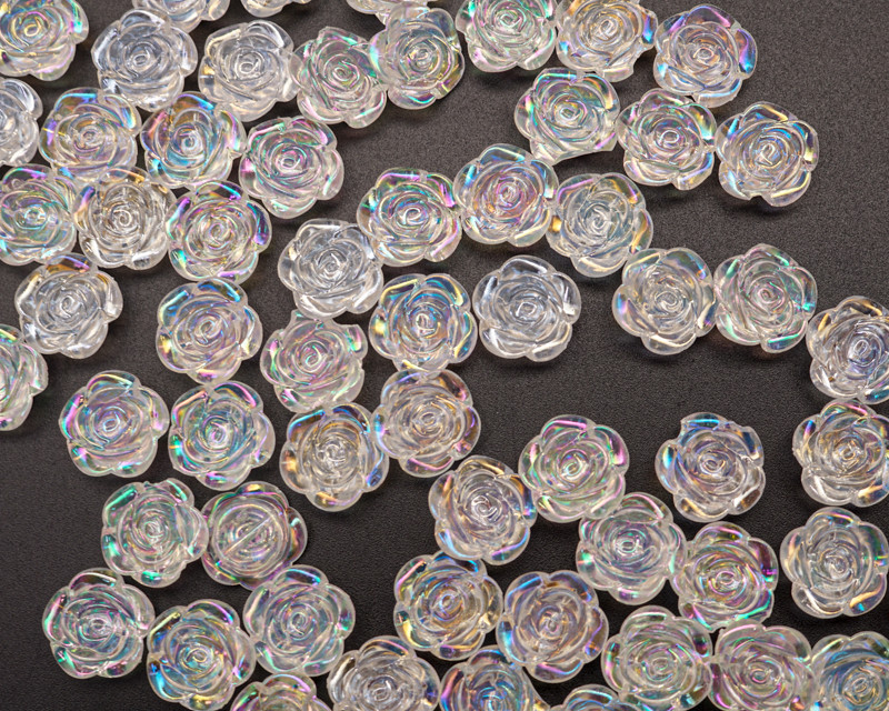 3/4" Medium Iridescent Clear Acrylic Flat Back Rose Decoration - Pack ...