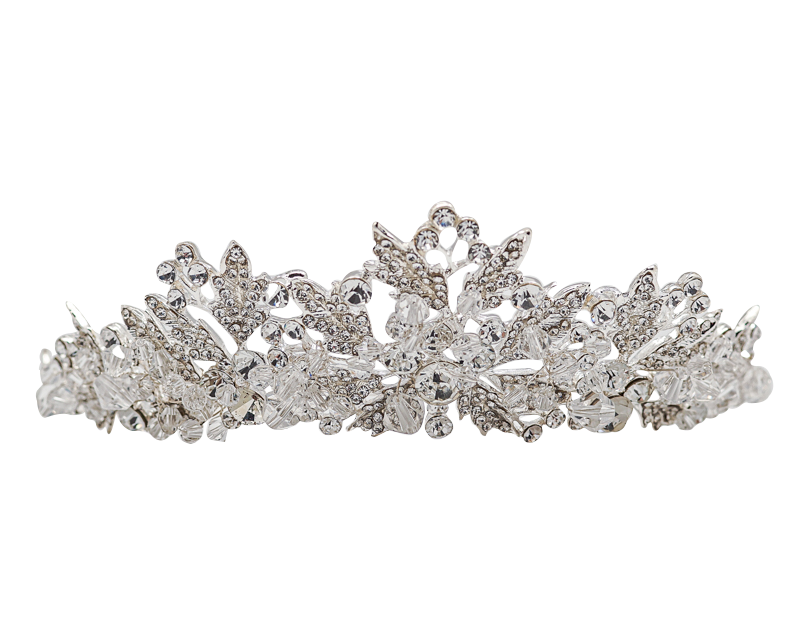 1 1/2" Silver Tiara with Clear Rhinestones and Crystal Beads - CB ...
