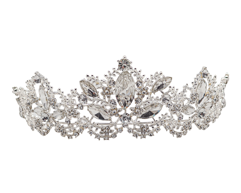 2" Silver Tiara with Clear Rhinestones and Gem Stones - CB Flowers & Crafts