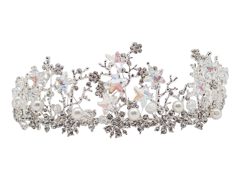 2" Silver Tiara with Clear Rhinestones and Iridescent Star Gems - CB ...