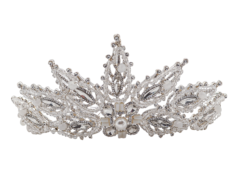 2.5" Silver Tiara with Clear Rhinestones, White Pearls and Crystal ...