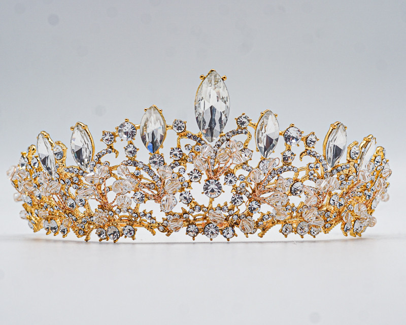 2 1/2" Gold Tiara with Clear Rhinestones, Gem Stones, Beaded Crystals ...