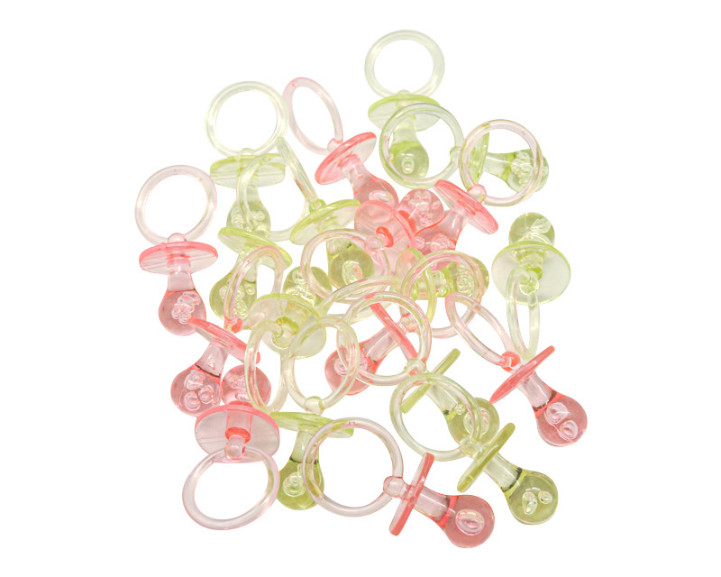 2.5" Pink and Yellow Transparent Plastic Baby Shower Pacifier - Pack of ...