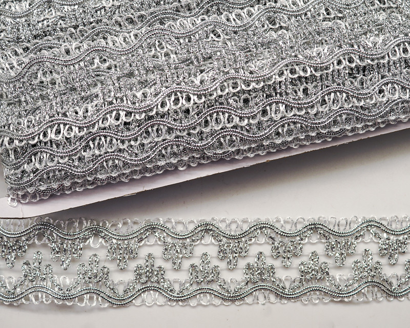 2"x 15 yards Wavy Silver Metallic Trim - Pack of 5 - CB Flowers & Crafts
