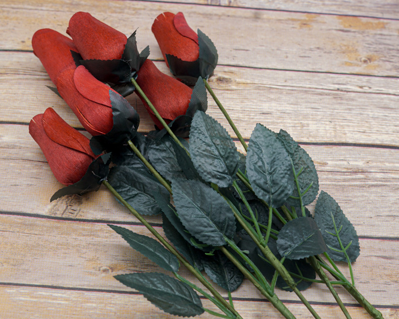17" Burgundy Wooden Roses - Pack of 6 - CB Flowers & Crafts