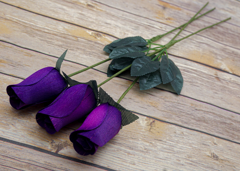 17" Purple Wooden Roses - Pack of 6 - CB Flowers & Crafts