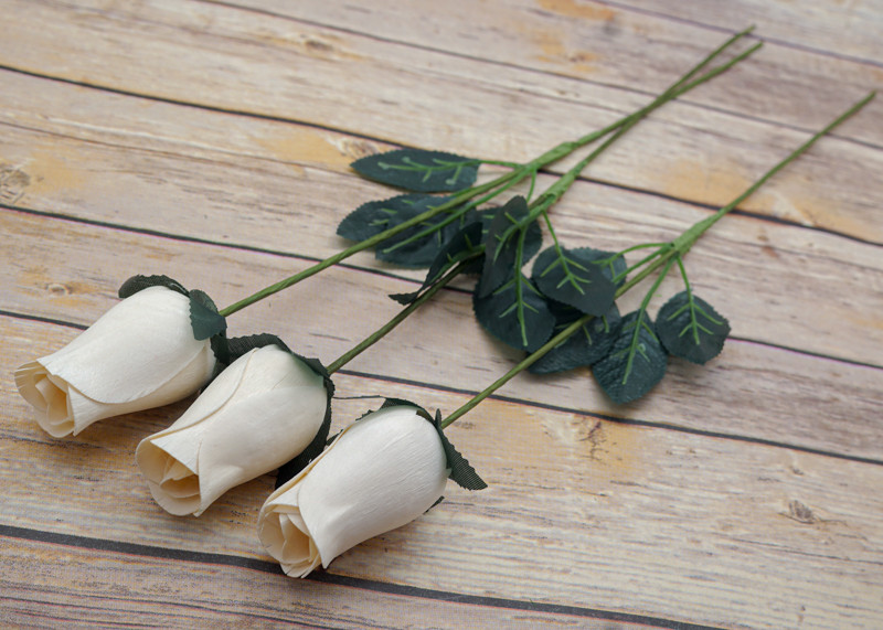 17" White Wooden Roses - Pack of 6 - CB Flowers & Crafts