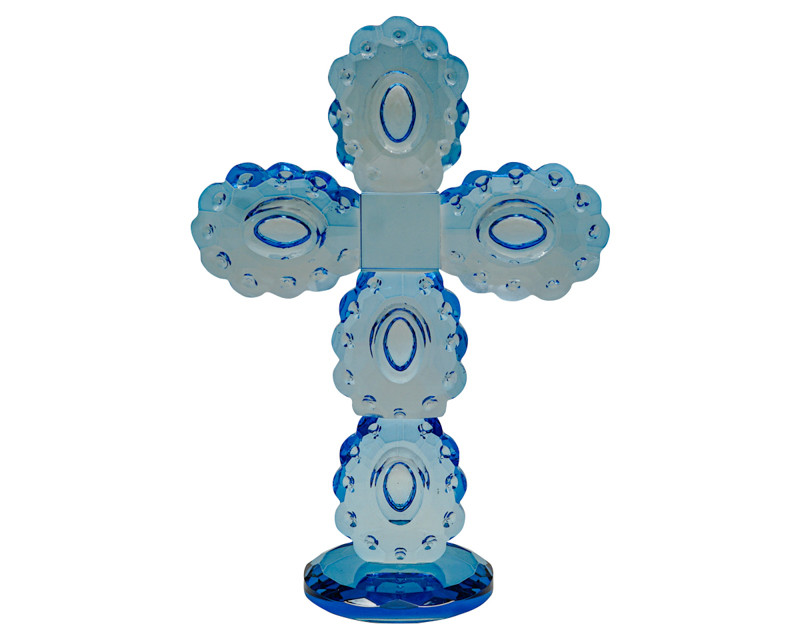9" x 6 1/4" Blue Crystal Cut Standing Cross Ornament Decoration - CB ...