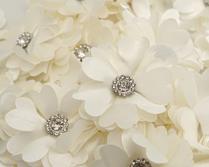 2" Wide Ivory Single Rhinestone Center 3D Satin Flower - Bag of 100 ...