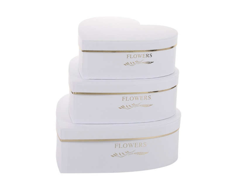 White Heart Shaped Nested Floral Cardboard Boxes with Gold Accents ...