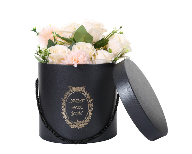 Black Round Nested Floral Cardboard Boxes with Handle - Set of 3 - CB ...
