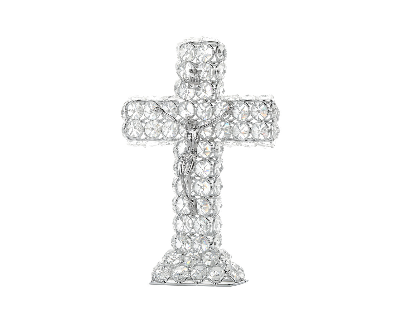 8" Silver Clear Crystal Glass Cross Standing Decoration - 1 Centerpiece ...