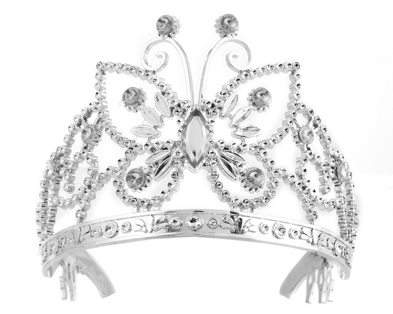 Silver/Clear Plastic Rhinestone Butterfly Tiara - Pack of 12 - CB ...