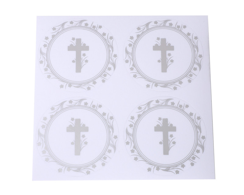 2" Round Silver Cross Flowers Religious Transparent Clear Vinyl ...