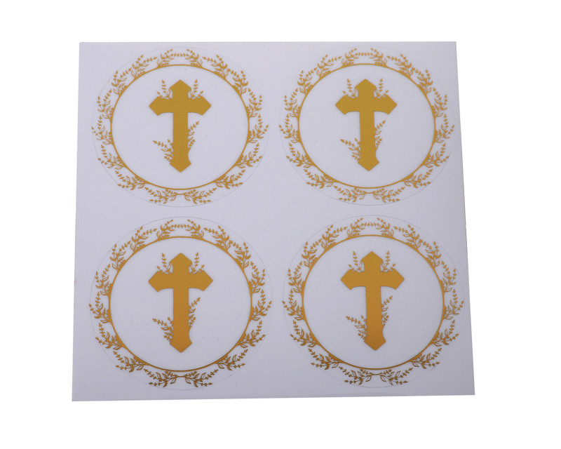 2" Round Gold Cross Swirls Religious Transparent Vinyl Stickers Seal ...