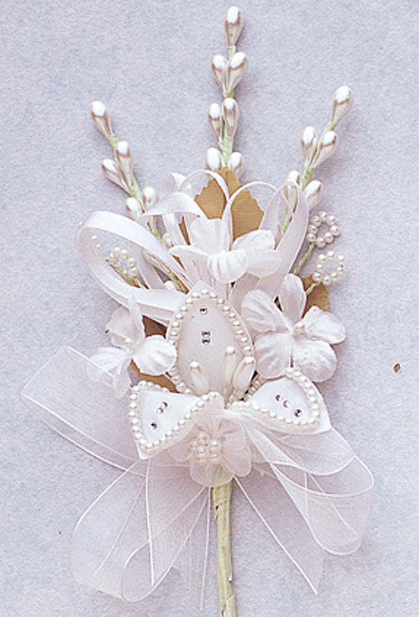 7" White Silk Corsage Flowers with Rhinestone Leaf - Pack of 12 - CB ...