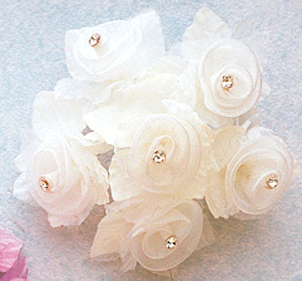 1 3/4" Ivory Silk Organza Flower with Rhinestones - Pack of 72 - CB ...