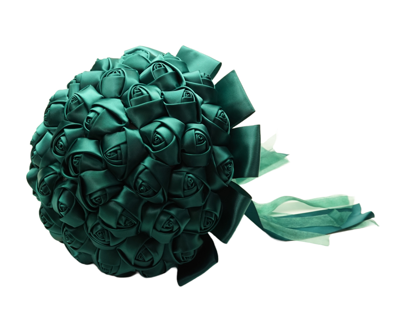 Hunter Green Rose Bud Satin Bouquet - CB Flowers & Crafts