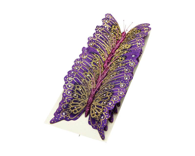 4" Purple Gold Glitter Butterfly Decorations - Pack of 12 Monarch ...