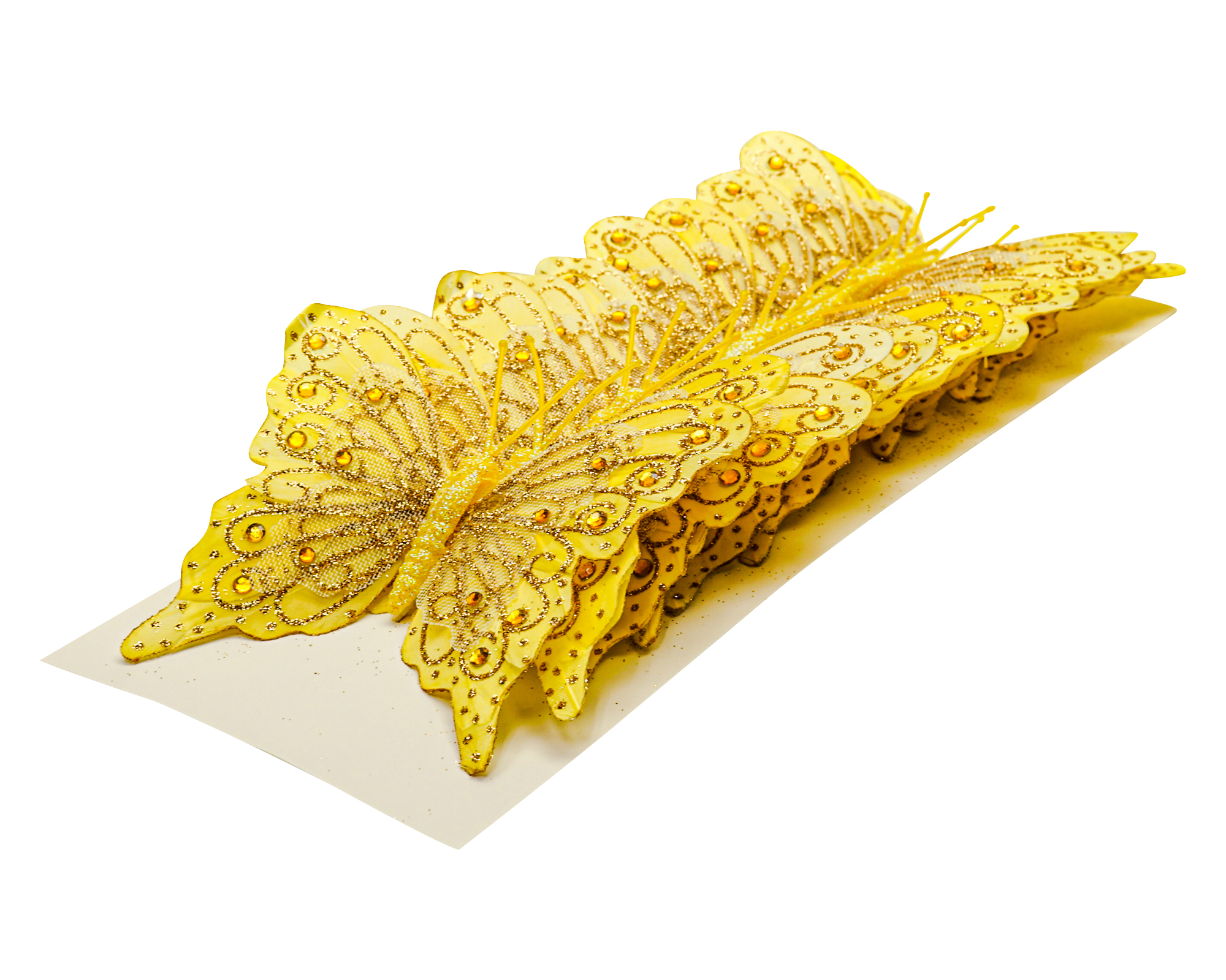 4" Yellow Gold Glitter Butterfly Decorations - Pack of 12 Monarch ...